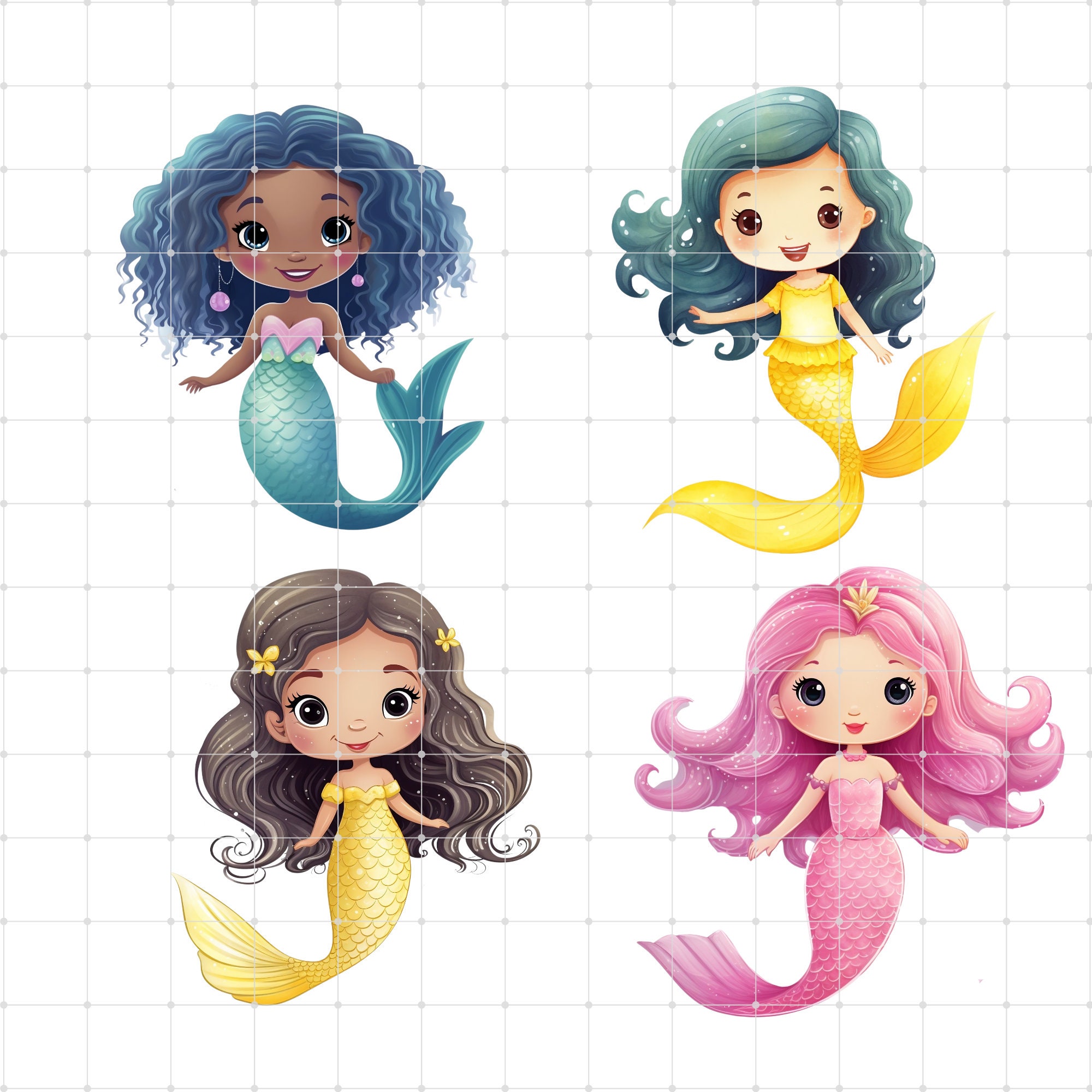 Cute Mermaid Clipart 12 PNG/300 Dpi Digital Download - Etsy