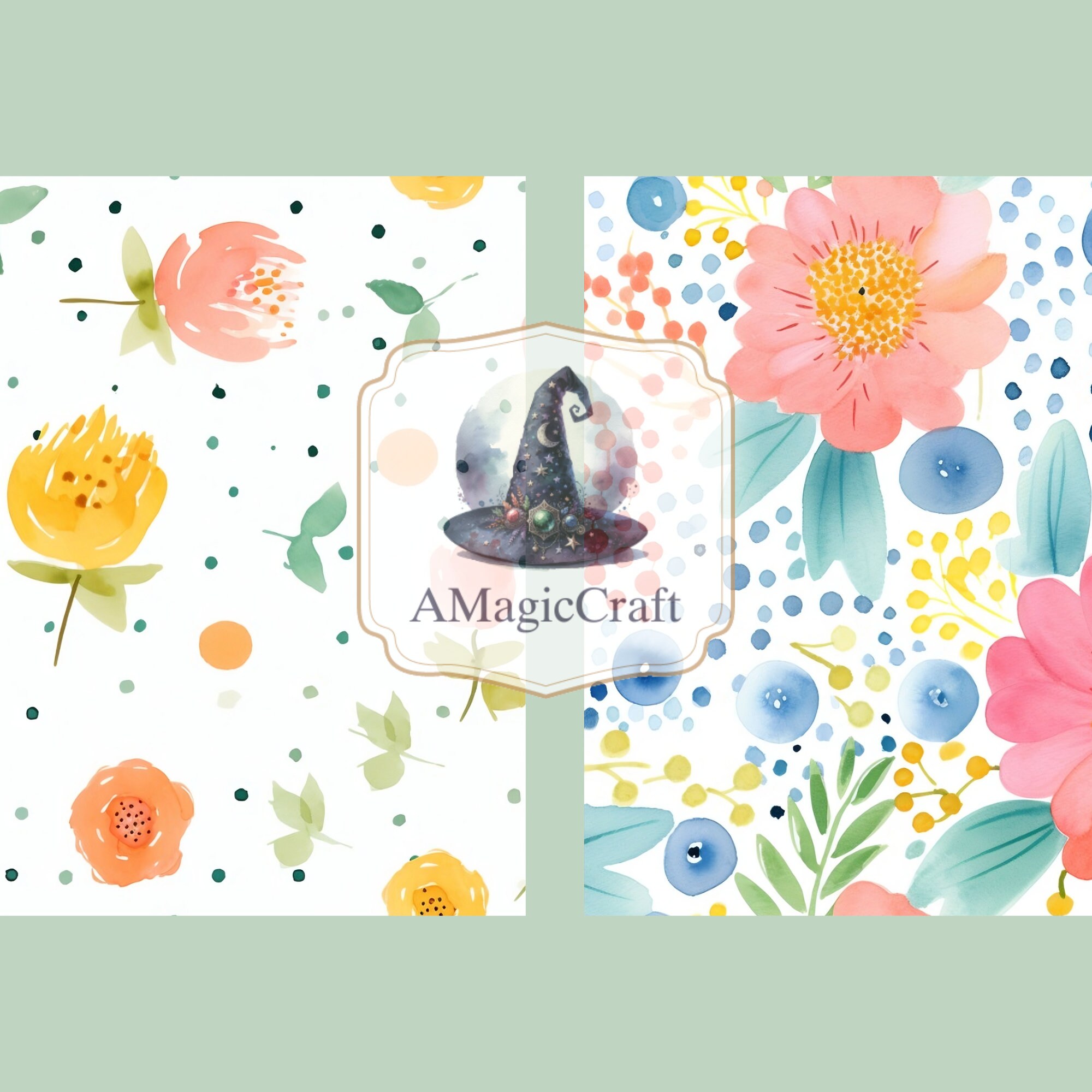 Simple Watercolor Flowers Digital Paper 12 JPG Images 12 Inches X 12 ...