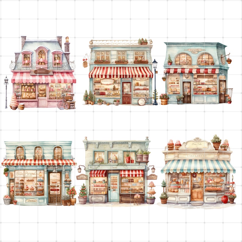 Bakery Store Watercolor Clipart 12 PNG/300 Dpi Digital Download - Etsy