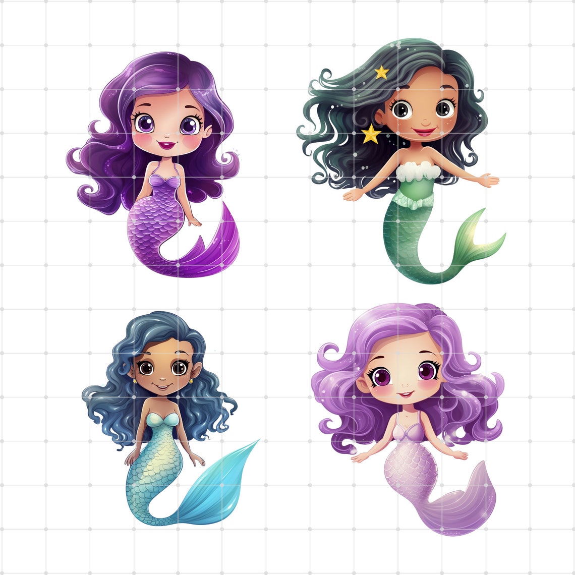 Cute Mermaid Clipart 12 PNG/300 Dpi Digital Download - Etsy