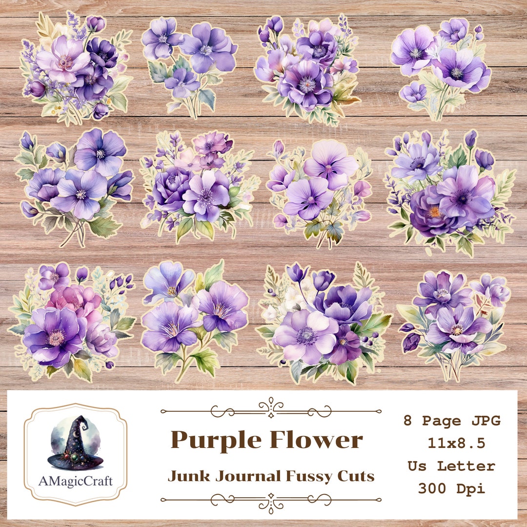 Purple Flowers Fussy Cuts: Junk Journal Printable (digital Download) - Etsy