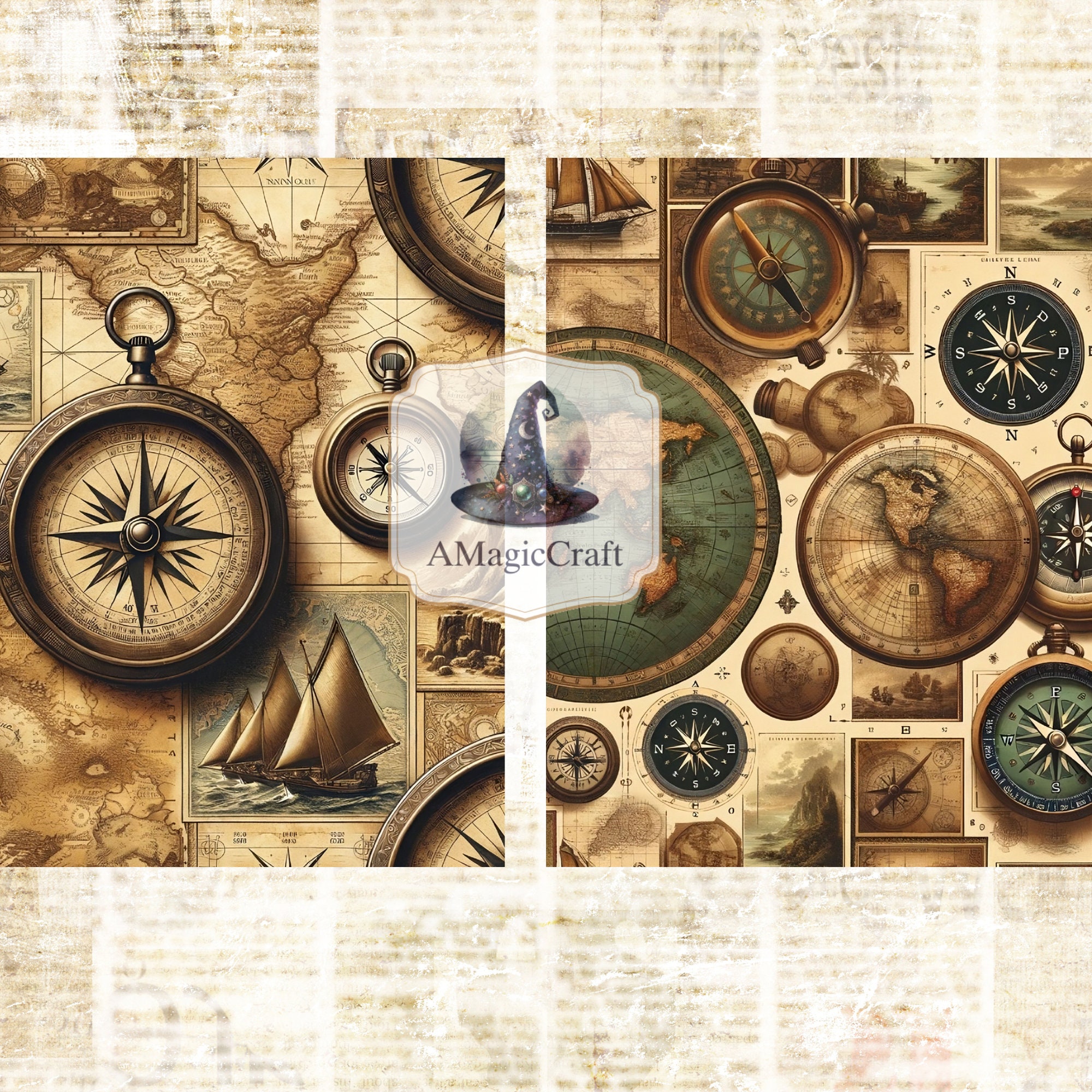 Vintage Map Digital Paper: 12 JPG Images for Scrapbooking (digital ...