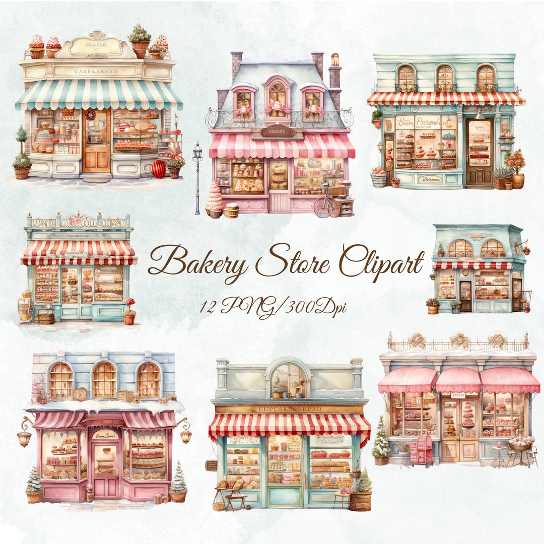 Bakery Store Watercolor Clipart 12 PNG/300 Dpi Digital Download - Etsy
