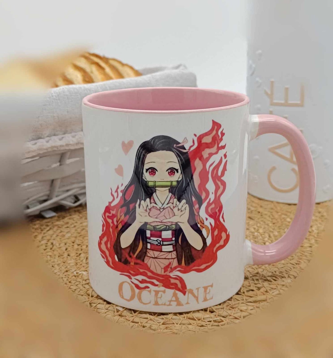Colorful Pink Mug From the Manga Nezuko With Personalized First Name ...