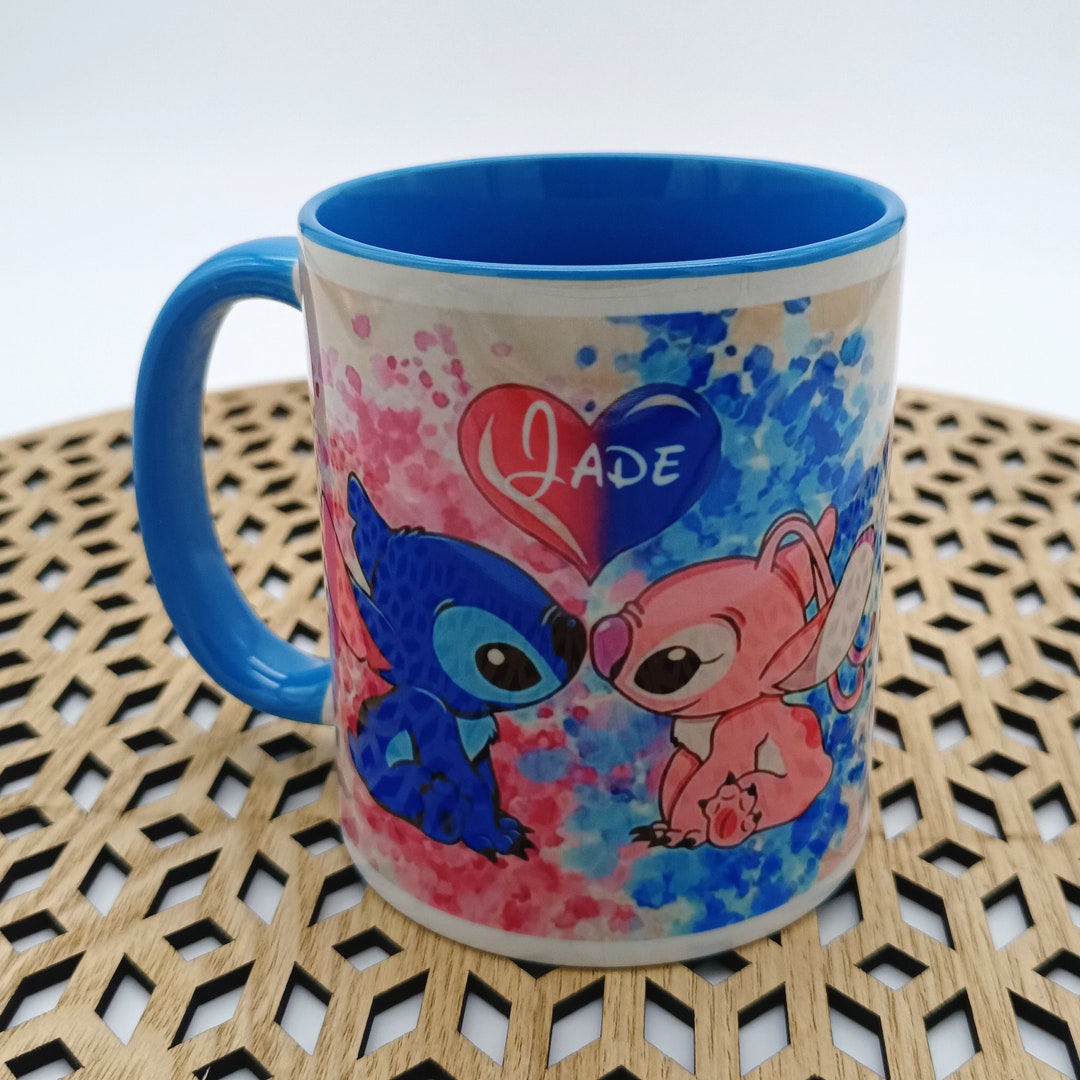 Stitch and Angel Mug Personalized First Name, Cartoon Mug, Birthday Cup ...