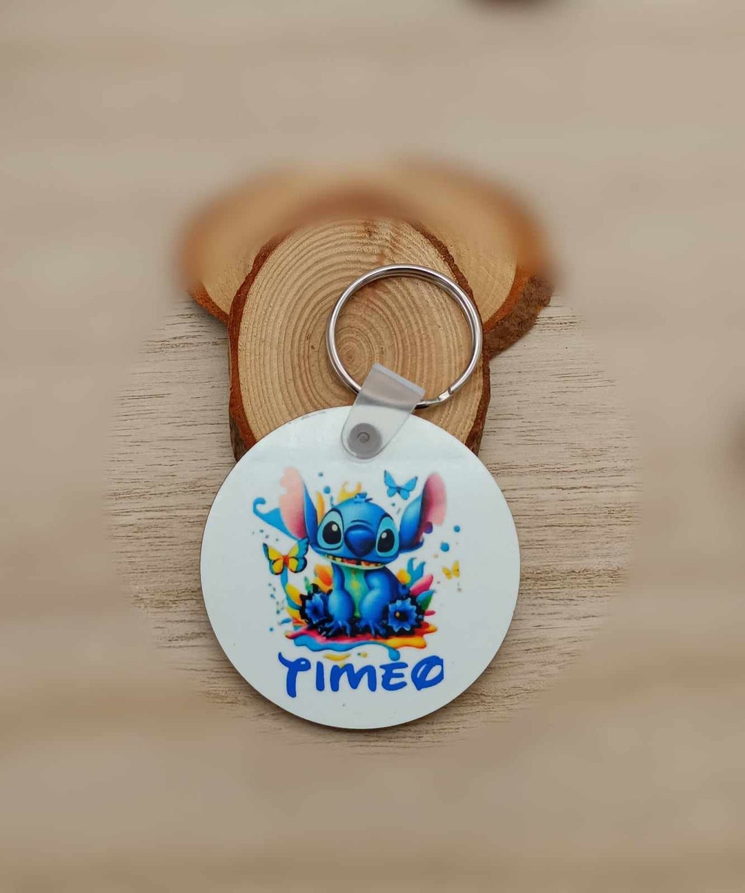 Stitch Key Ring Personalized First Name Round Wood Model - Etsy