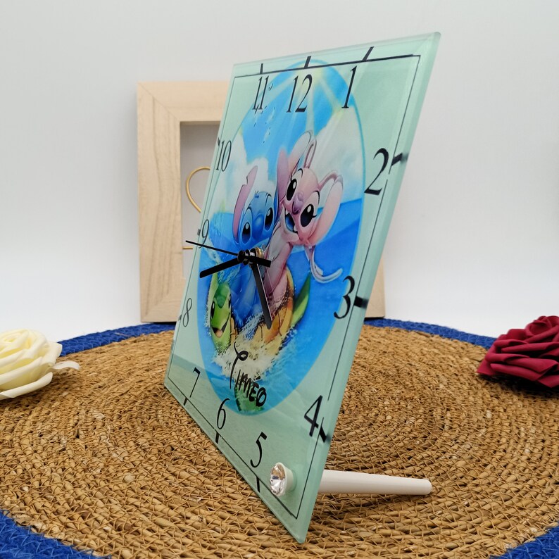 Stitch and Angel Glass Floor Clock With Personalized Name 20x20cm - Etsy