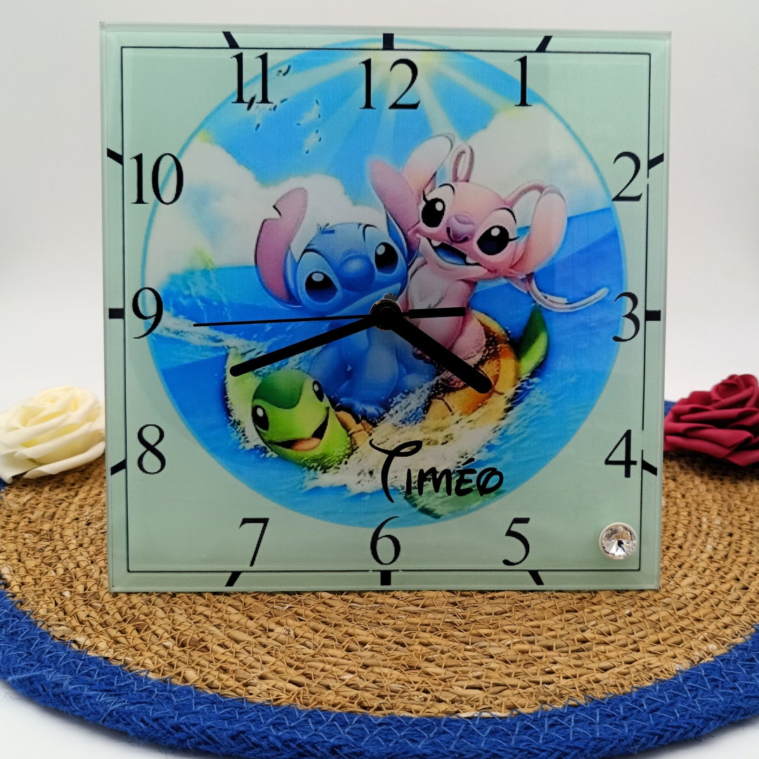 Stitch and Angel Glass Floor Clock With Personalized Name 20x20cm - Etsy