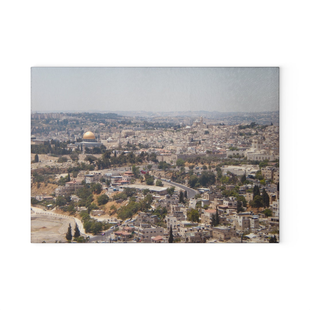 Holy City of Jerusalem - Glass Cutting Board | Hebrew | Judaica - Etsy