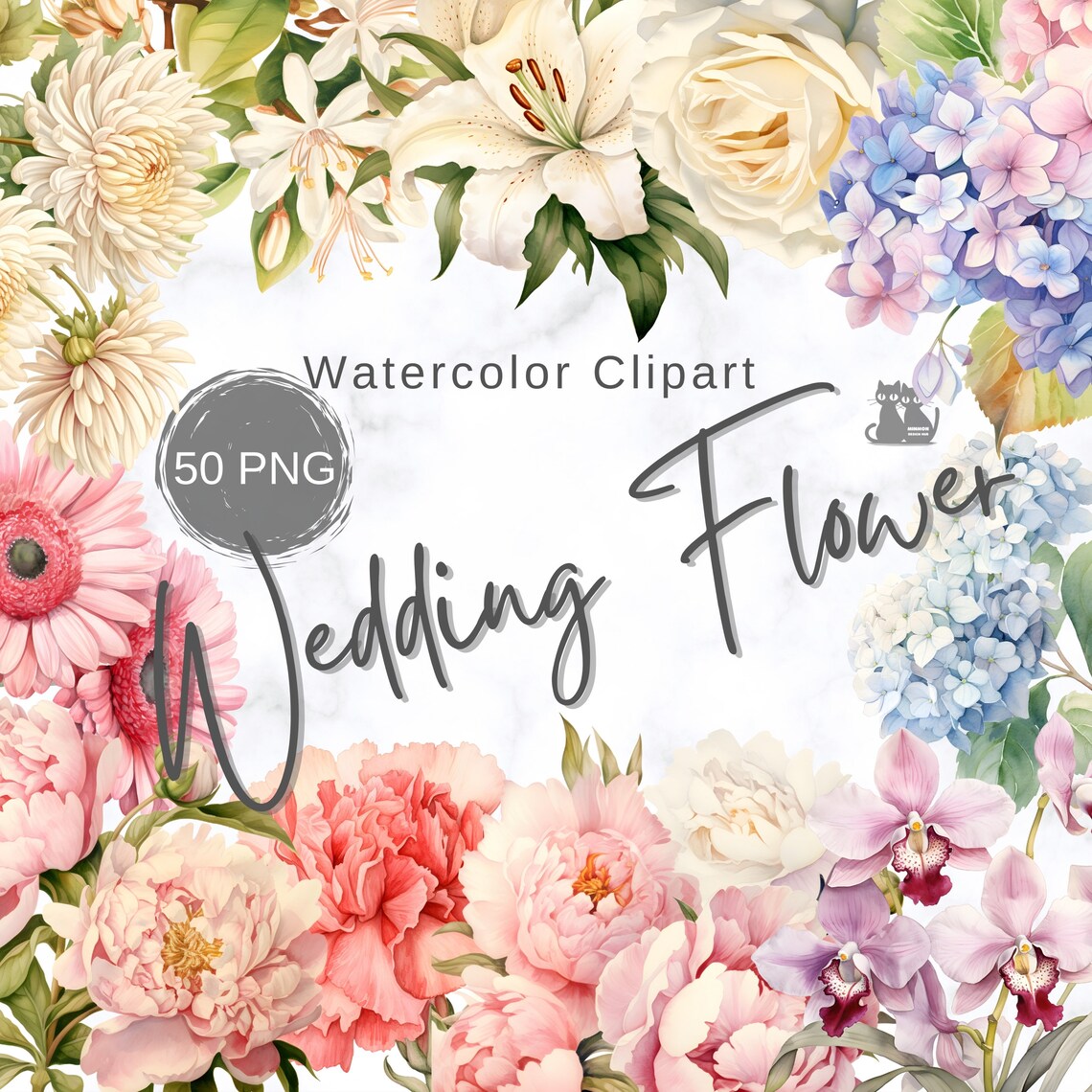 50 Watercolor Clipart Wedding Flower Elements ,PNG Transparent ...