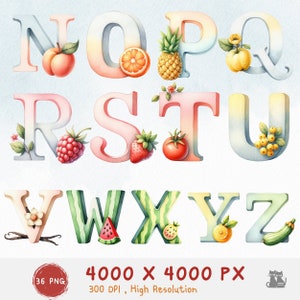 Watercolor Alphabet & Number Fruits Clip Art, PNG Transparent ...
