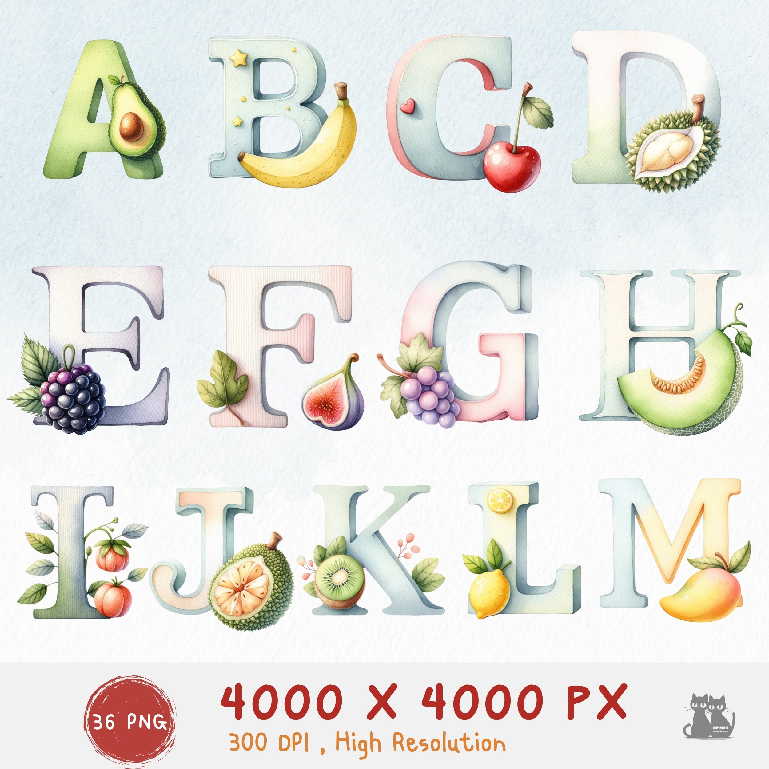 Watercolor Alphabet & Number Fruits Clip Art, PNG Transparent ...