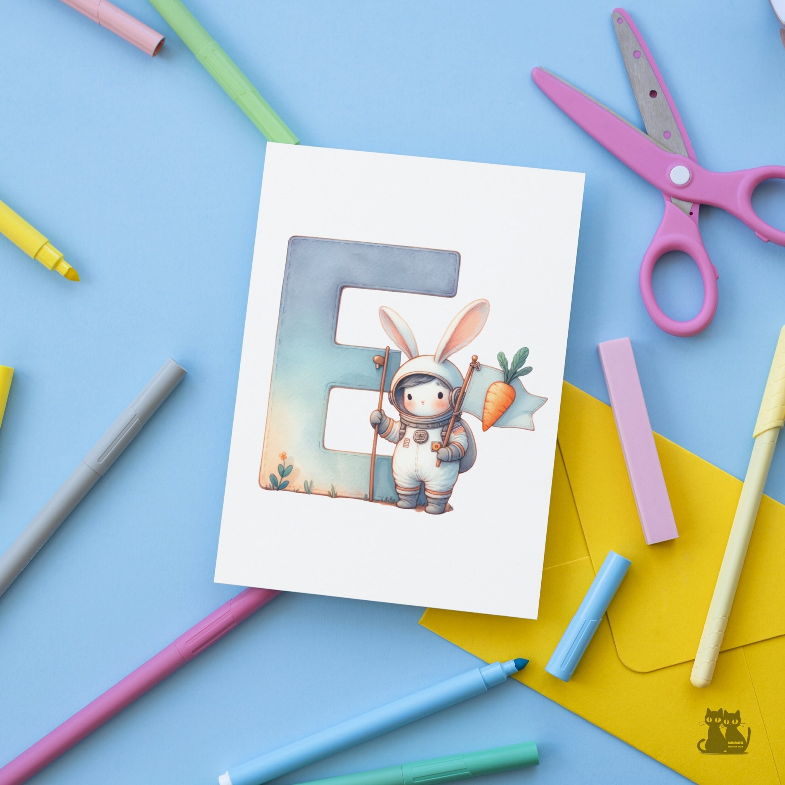 Watercolor Clipart Alphabet & Number the Rabbit Space Themed, PNG ...