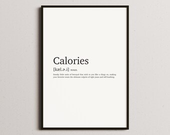 CALORIES Definition Wall Art Home Decor Humor Funny Home Décor Black ...
