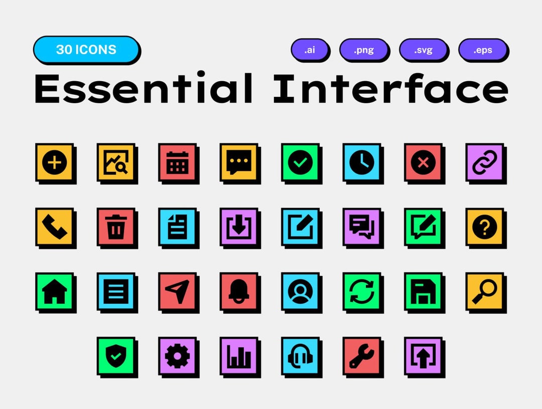 Essential Interface Icon Set (PNG/PDF/SVG) + Ai - Etsy