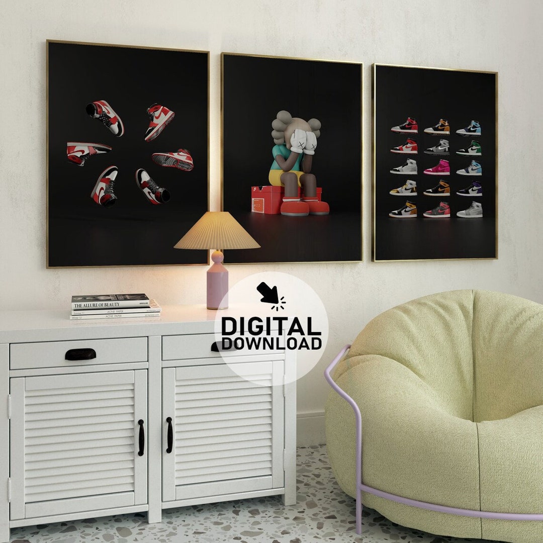 Ensemble d'affiches de baskets Kaws | Trio Hypebeast moderne pour une ...