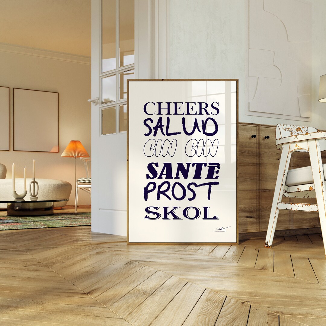 Cheers Retro Wine Poster, DIGITAL PRODUCT DOWNLOAD Colorful Cin Cin Salud Print, Funky Bar Cart ...