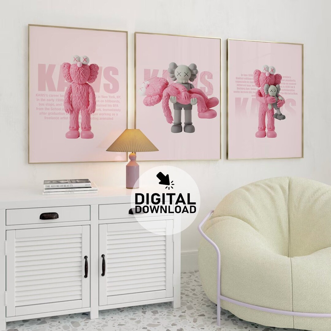 KAWS Pink Poster Set of 3 – Hypebeast Digital Wall Art for Boys Room ...