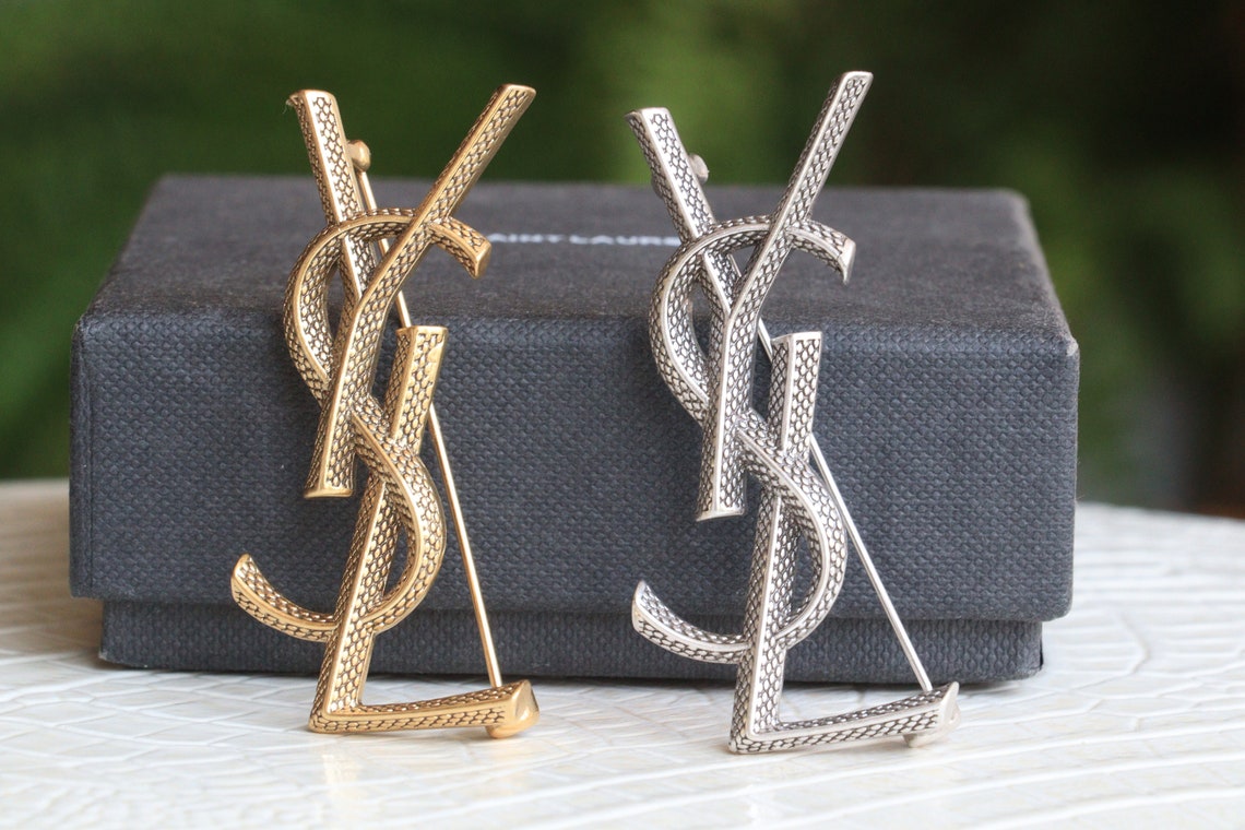 Vintage Gold and Silver Colour Metal YSL Pin Brooch - Etsy