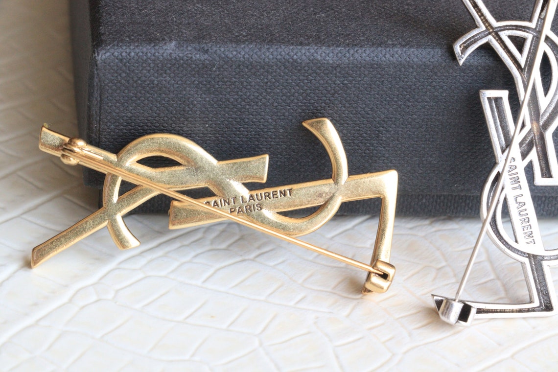 Vintage Gold and Silver Colour Metal YSL Pin Brooch - Etsy