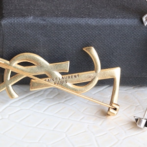 Vintage Gold and Silver Colour Metal YSL Pin Brooch - Etsy