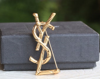 Vintage Gold and Silver Colour Metal YSL Pin Brooch - Etsy