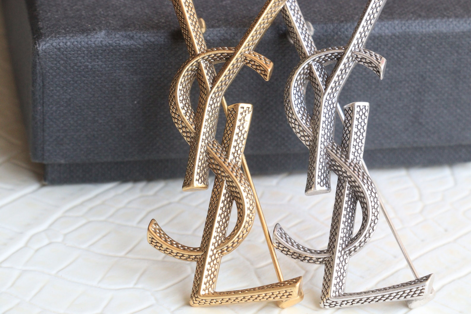 Vintage Gold and Silver Colour Metal YSL Pin Brooch - Etsy