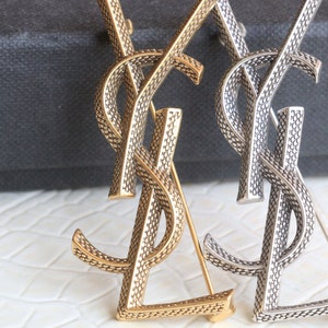 Vintage Gold and Silver Colour Metal YSL Pin Brooch - Etsy