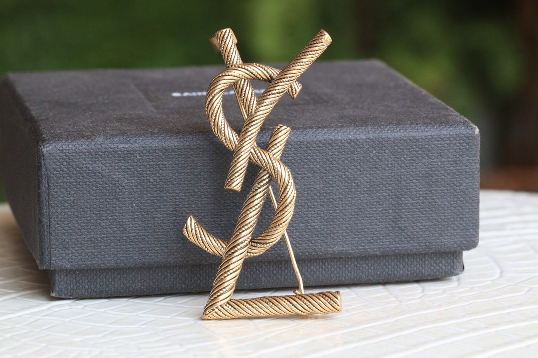 Vintage Golden Metal YSL Pin Brooch, Gift for Her - Etsy