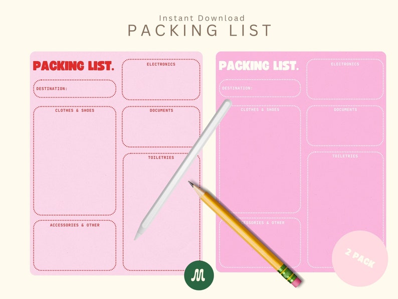 Packing List, Packing Check List, Digital Download, Instant Download ...