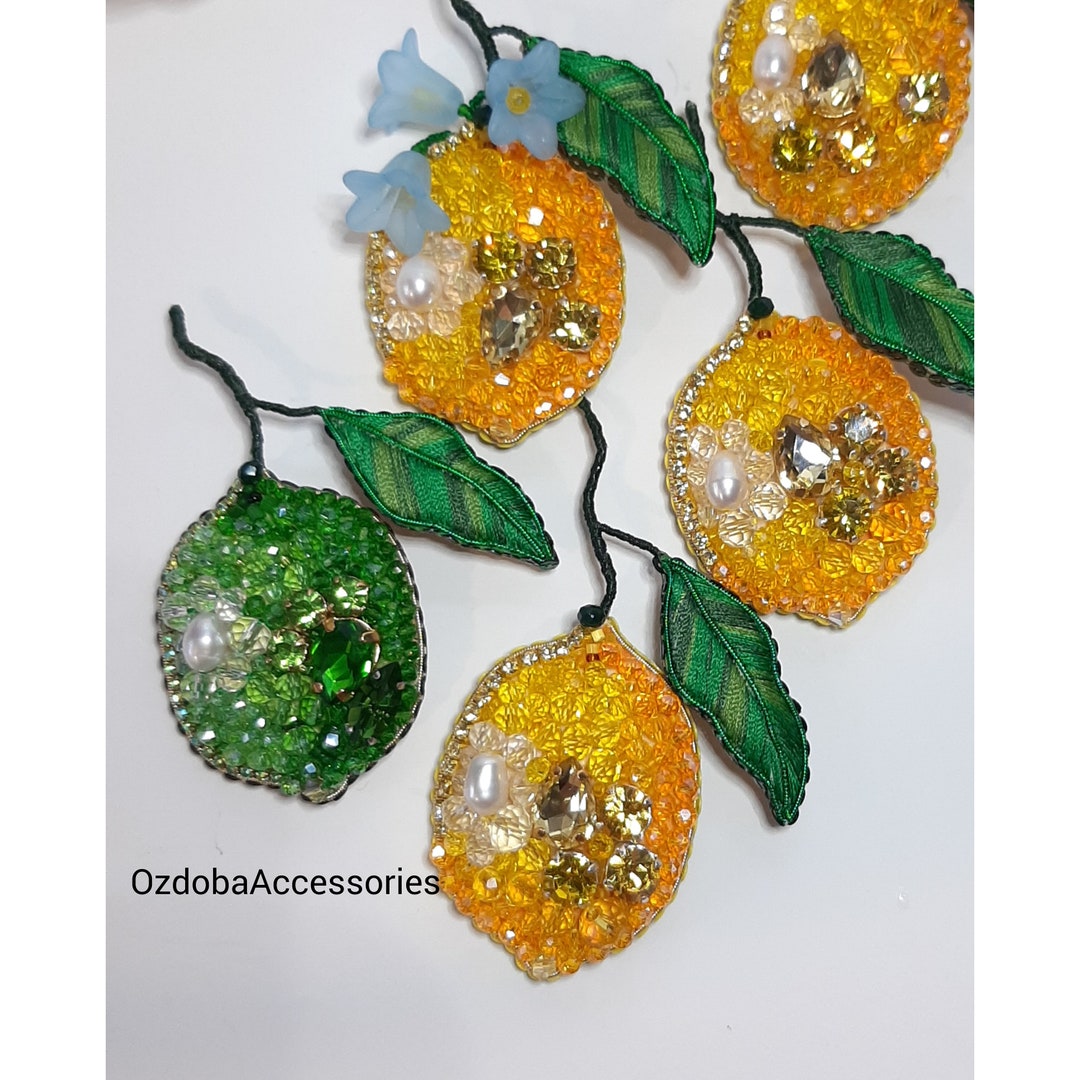Lemon Brooch, Lemon Pin, Yellow Brooch, Embroidered Lemon Brooch, Lime ...