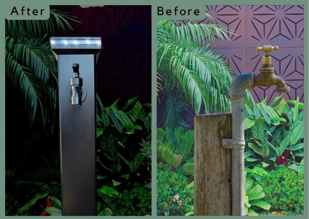Garden Tap Cover- With LED Solar Light & Black Tap - Etsy Australia