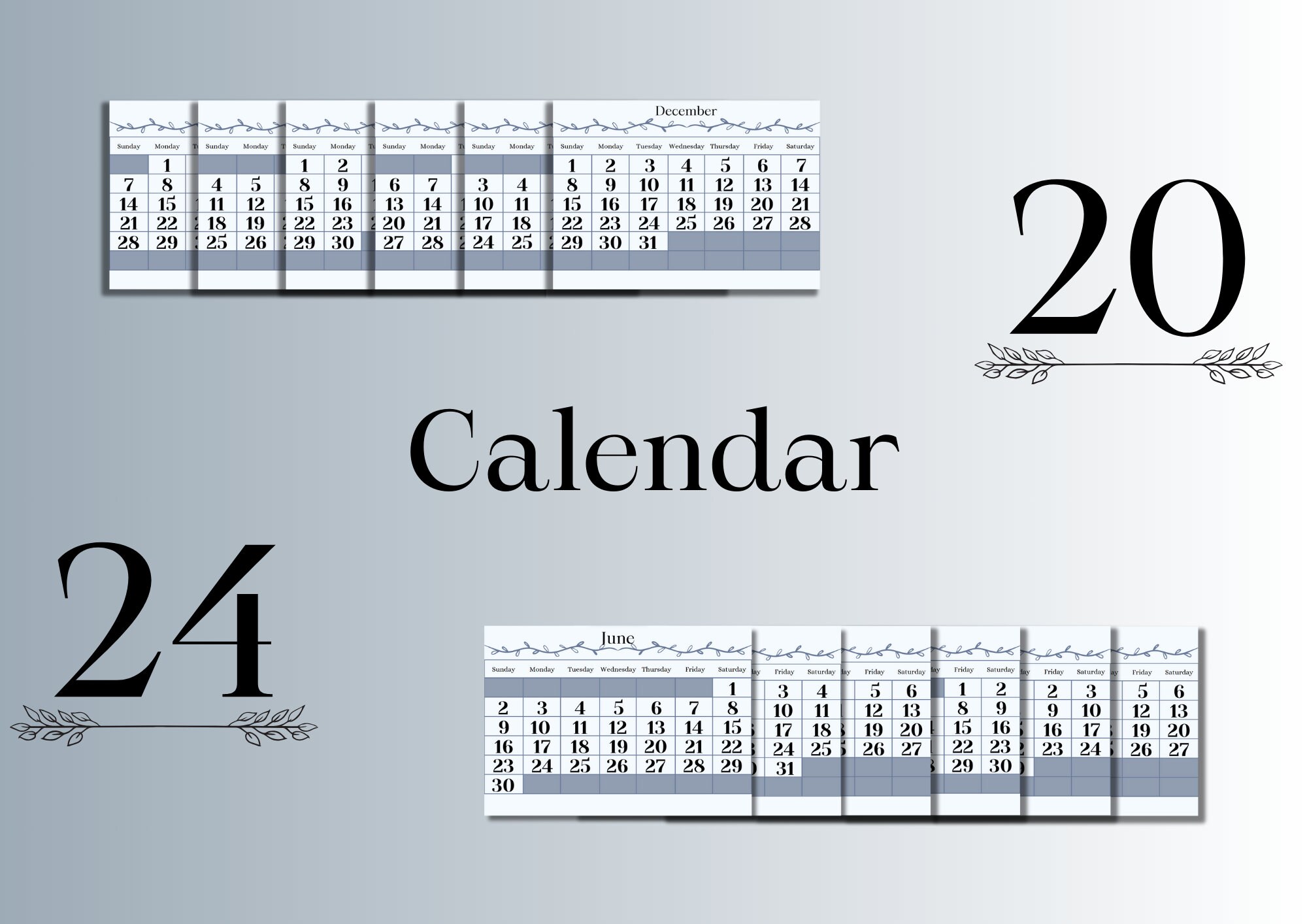 2024 Aesthetic Digital Calendar - Blue - Etsy