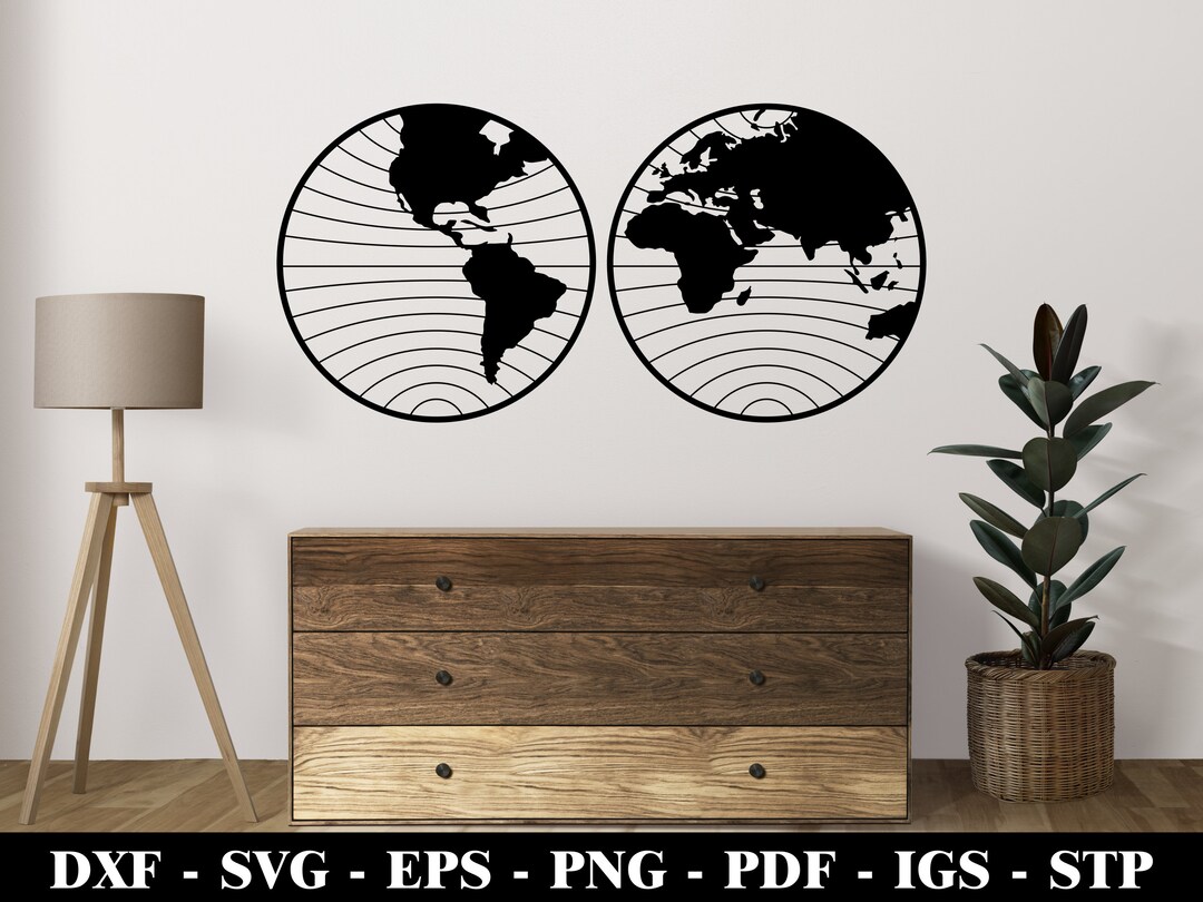 World Map Dxf World Map Svg World Map Wall Art Digital Files For Laser Cutting Etsy