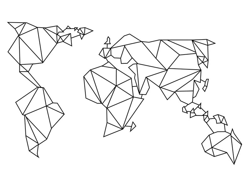 World Map Geometric DXF, World Map DXF, World Map Svg, World Map Wall ...