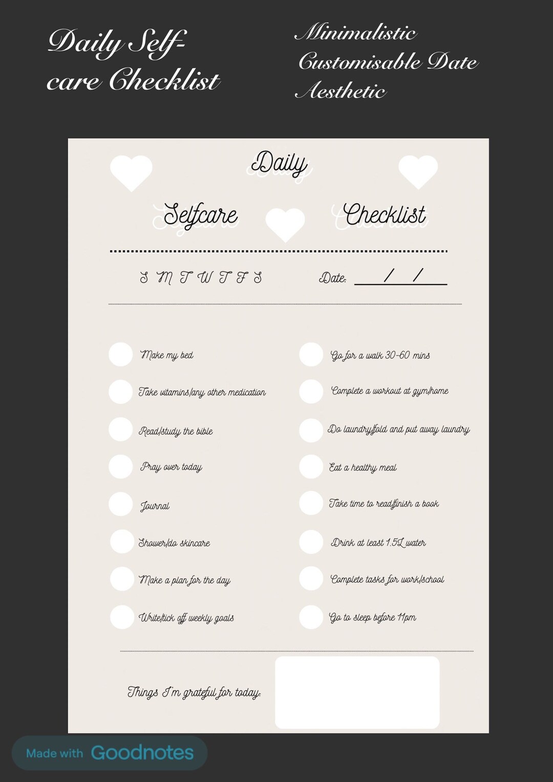Self-care Checklist Daily Checklist Digital Planner BEIGE - Etsy