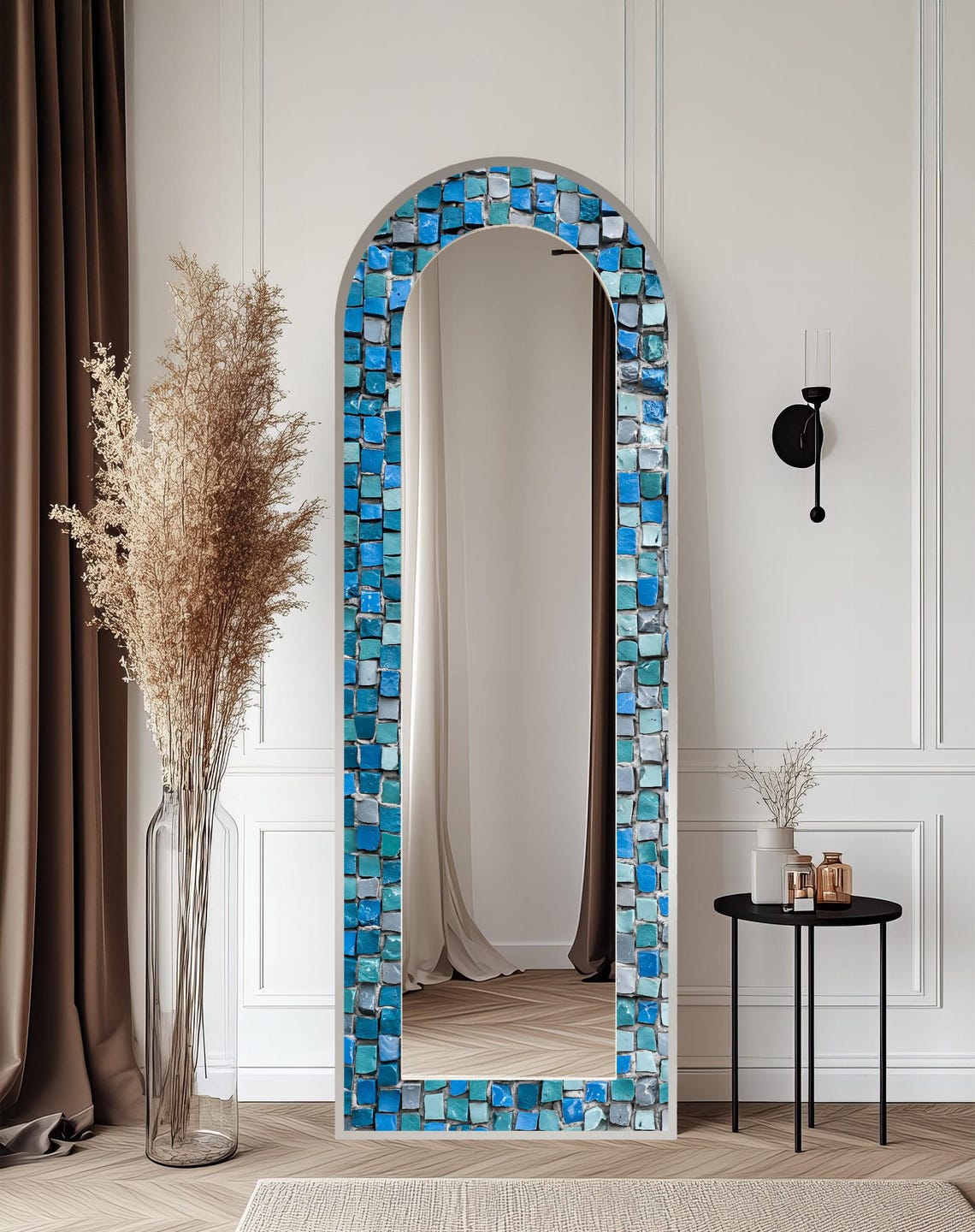 Ocean Blue Mosaic Arch Mirror: Coastal Boho Full Length Wall Mirror - Etsy