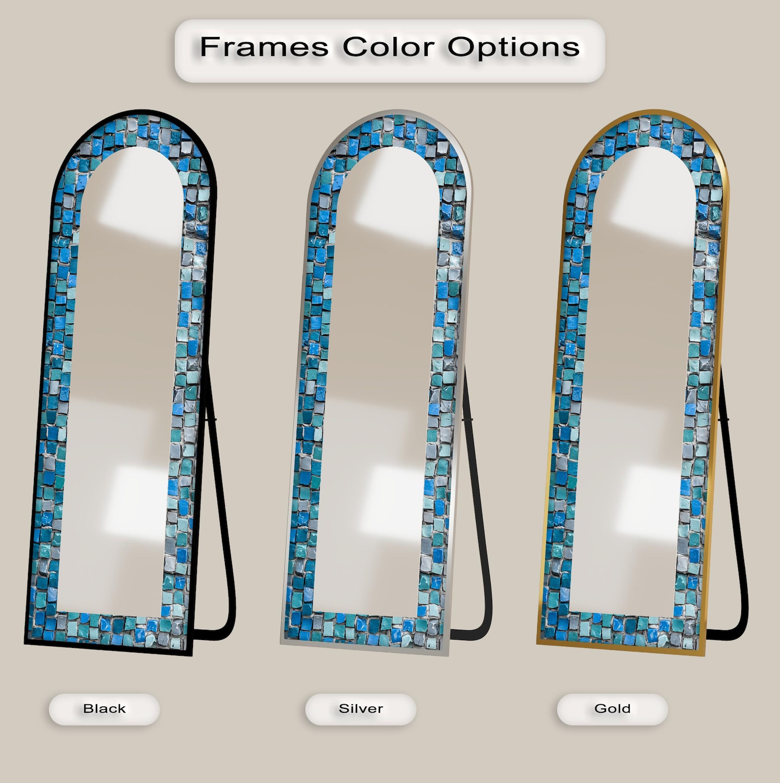 Ocean Blue Mosaic Arch Mirror: Coastal Boho Full Length Wall Mirror - Etsy