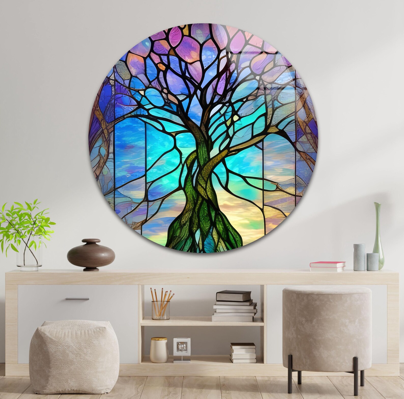Tree of Life Stained Glass Art: Colorful Botanical Tempered Glass Print ...