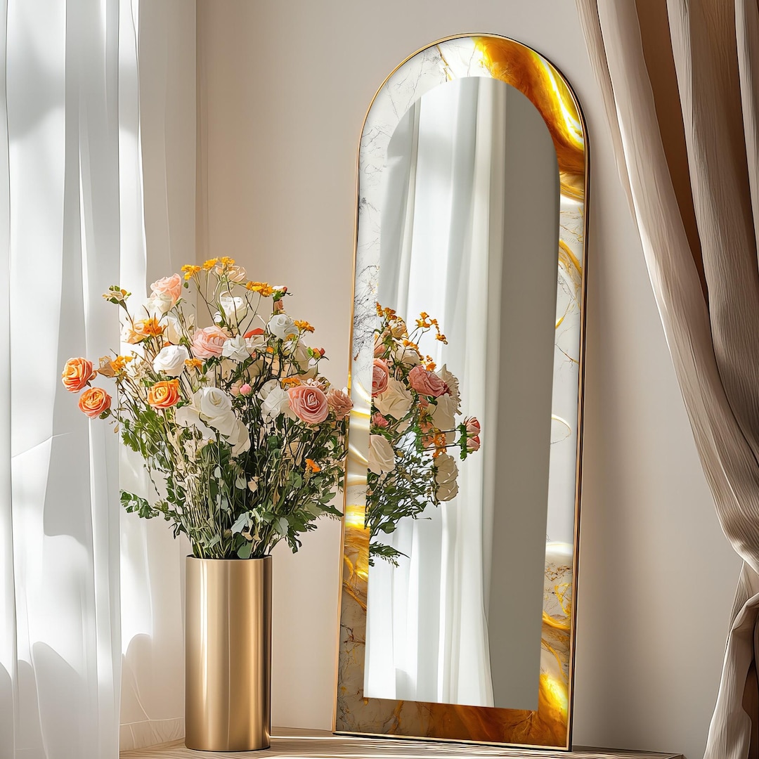 Golden Quartz Arch Full Length Mirror: Marble Effect Glass Frame - Etsy