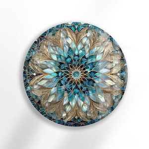 Gold and Blue Mandala Glass Wall Art: Lotus Sacred Geometry - Etsy