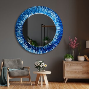 Blue Sunburst Glass Wall Mirror: Radiant Modern Decor - Etsy