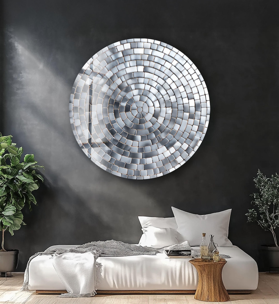 Silver Mosaic Glass Wall Art: Modern Glam Decor - Etsy