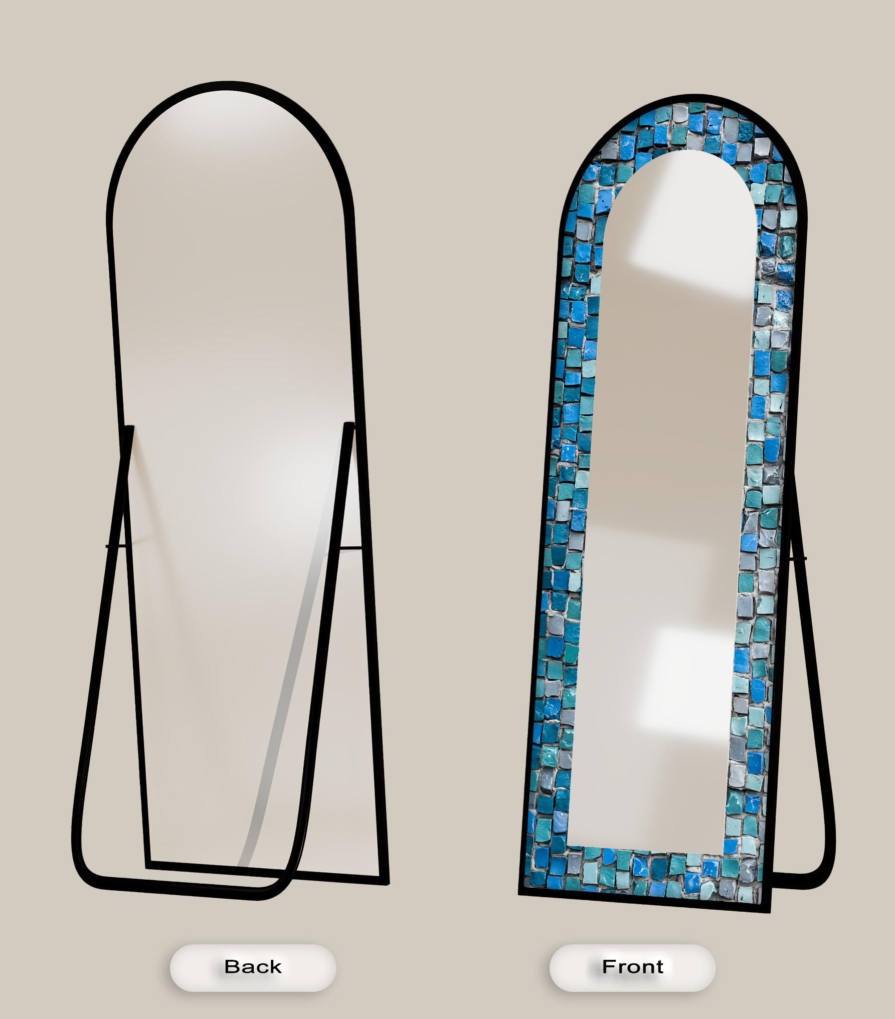 Ocean Blue Mosaic Arch Mirror: Coastal Boho Full Length Wall Mirror - Etsy