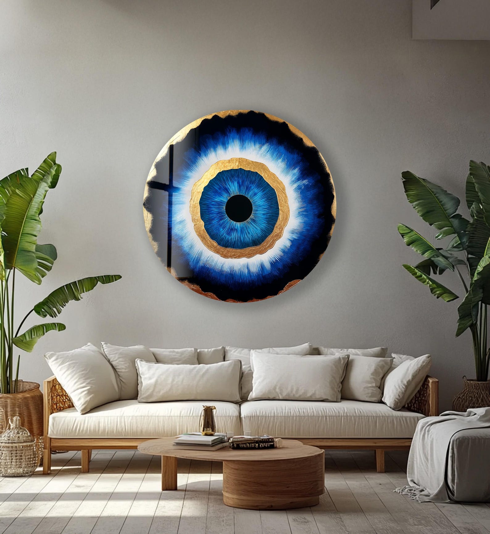 Blue Evil Eye Glass Wall Art: Modern Gold Accent, Protective Print - Etsy