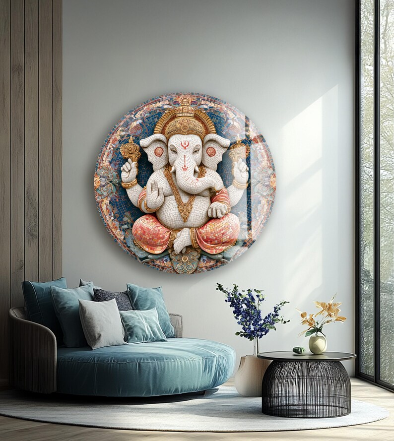 Ganesh Mosaic Glass Wall Art: Hindu Spiritual Decor - Etsy