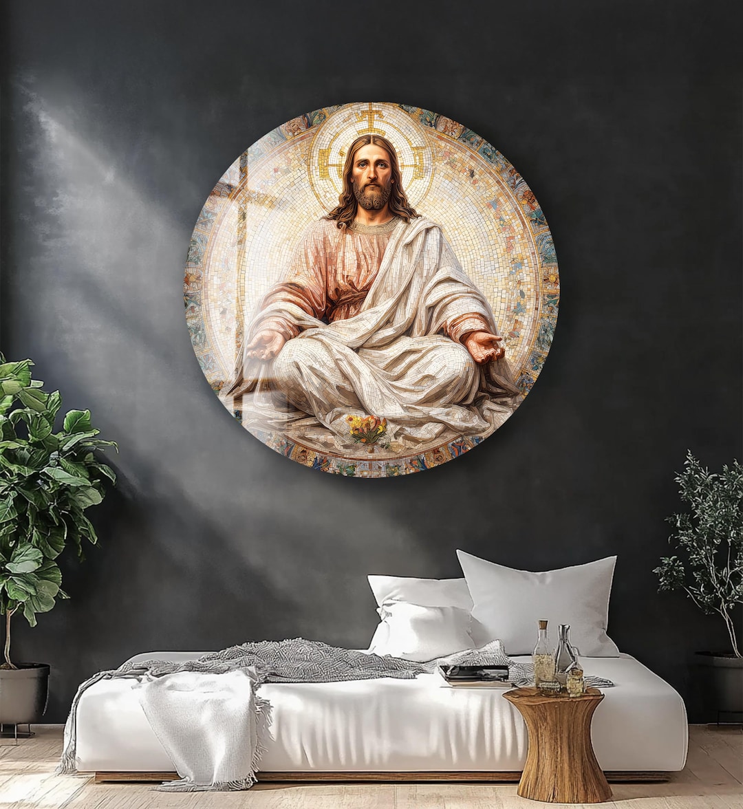 Jesus Christ Round Glass Wall Art: Sacred Religious Decor - Etsy
