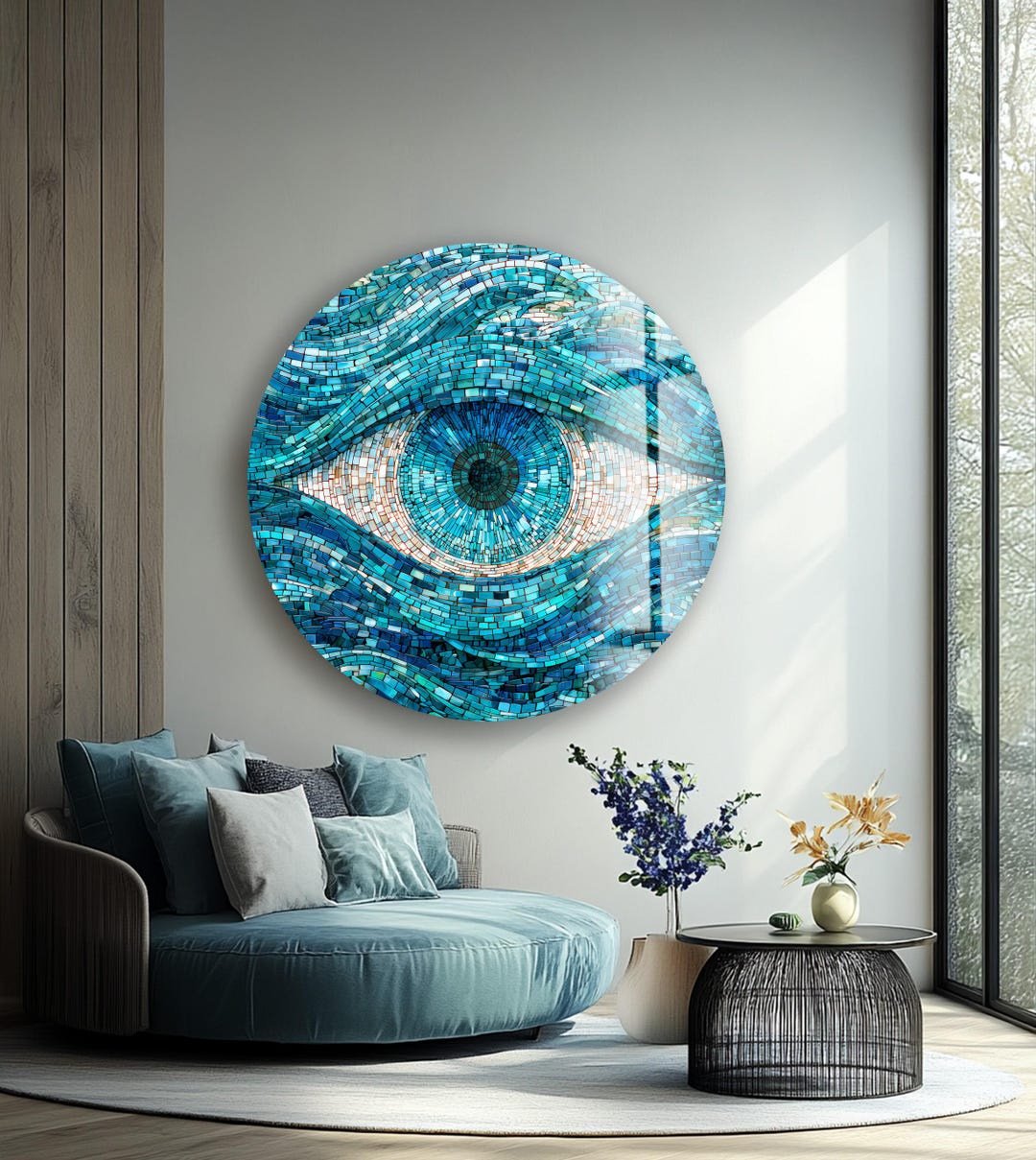 Blue Evil Eye Mosaic Glass Wall Art: Ocean-inspired Spiritual Decor - Etsy