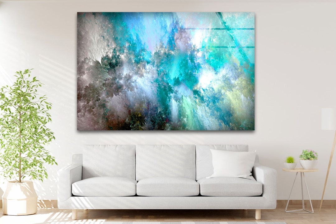 Abstract Blue Glass Wall Art: Large Modern Cloudy Texture Print for ...