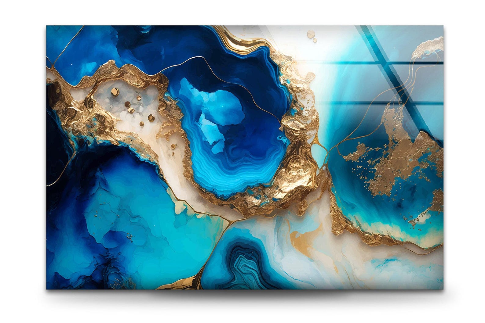 Blue & Gold Geode Glass Wall Art: Modern Agate Print - Etsy